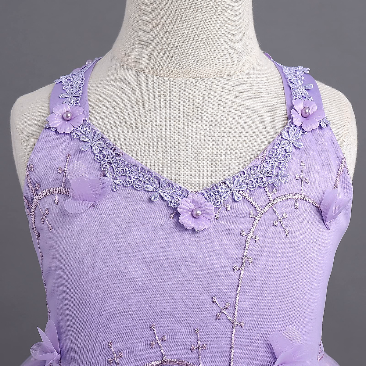 Flower Girl Butterfly Dress for Kids Baby Princess Birthday Wedding Bridesmaid Pageant Formal Party Maxi Dress Toddler Summer Communion Photoshoot Backless Lace Bow Tulle Dresses Purple 6-7 Years