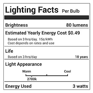 BlueStars 3W C7 E12 Candelabra Base LED Light Bulbs 120V, 15W Equivalent, 2700K Warm White, Clear Glass for Indoor Outdoor Christmas Holiday Home Decoration - Pack of 6