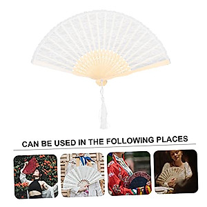 BESPORTBLE Lace Folding Fan Hand Held Fan Foldable Chinese Fan Retro Decor Pocket Paper Fan Wedding Party Fan Paper Fans Hand Fan Handhold Fan Hand Crank Cheongsam Fan Wood White Miss