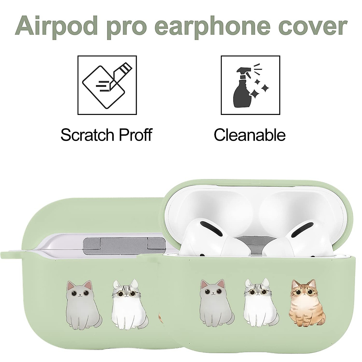 Three Cats 3 Case Compatible with Airpods Pro Clear Soft TPU, Supports Wireless Charging Shockproof Protective Cover for Airpods Pro