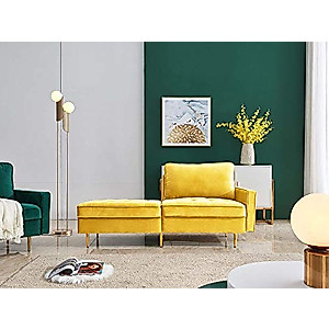 Danxee Loveseat Sofa Living Room Sofa with 2 Throw Pillows Modern Sofa Couch Velvet Fabric Golden Metal Legs 3 Seats 71 inch Wide (Yellow)