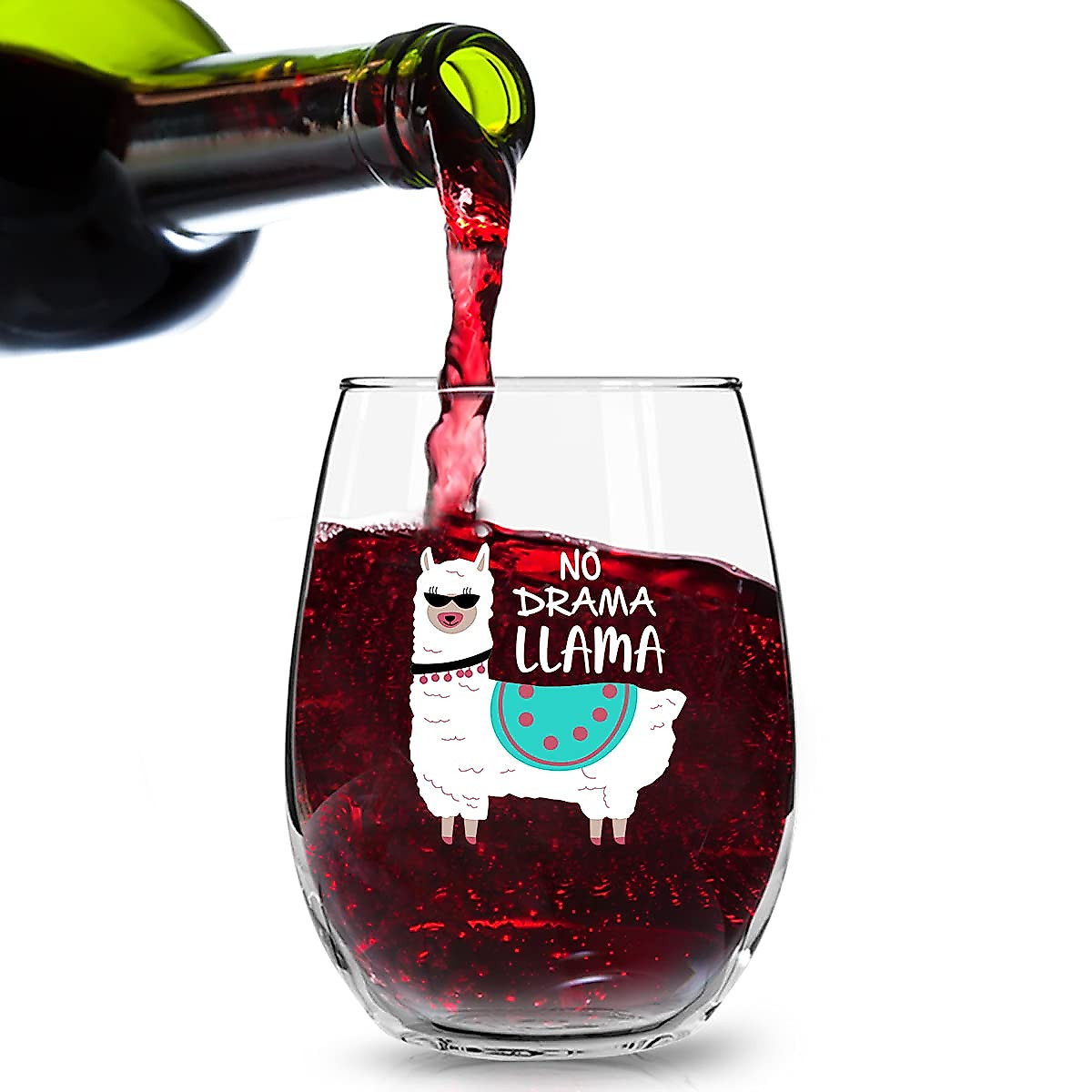 No Drama Llama Funny Stemless Wine Glass Cup (15 oz) - Cute Llama Gifts for Women Adults- Novelty Wine Glasses with Cute Sayings for Women- Llama Llama Decor- Made in USA