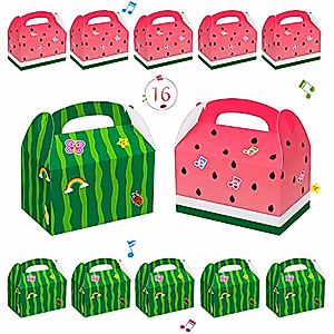16 Pcs Cartoon Melon Party Candy Bags, Goodie Gift Boxes for Kids Boys Girls J Watermelon Birthday Party Supplies Decorations Favors