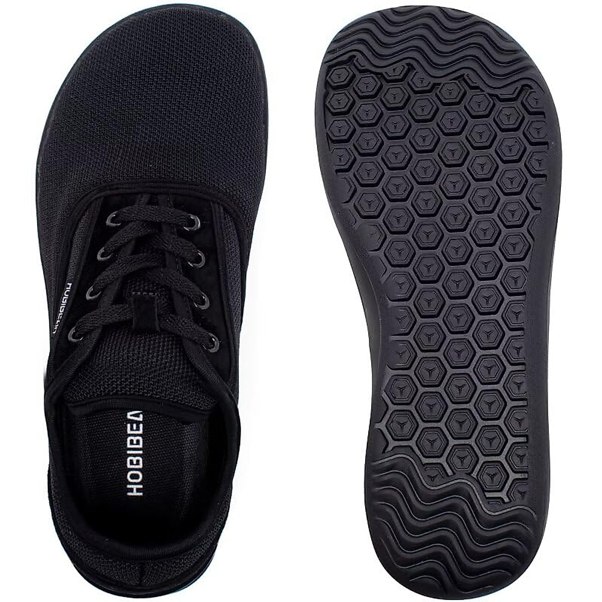 HOBIBEAR Wide-Toe-Box Barefoot Shoes for Mens Womens Minimalist Breathable Trail Running Walking Shoes Black 11.5 Wide Women/10.5 Wide Men