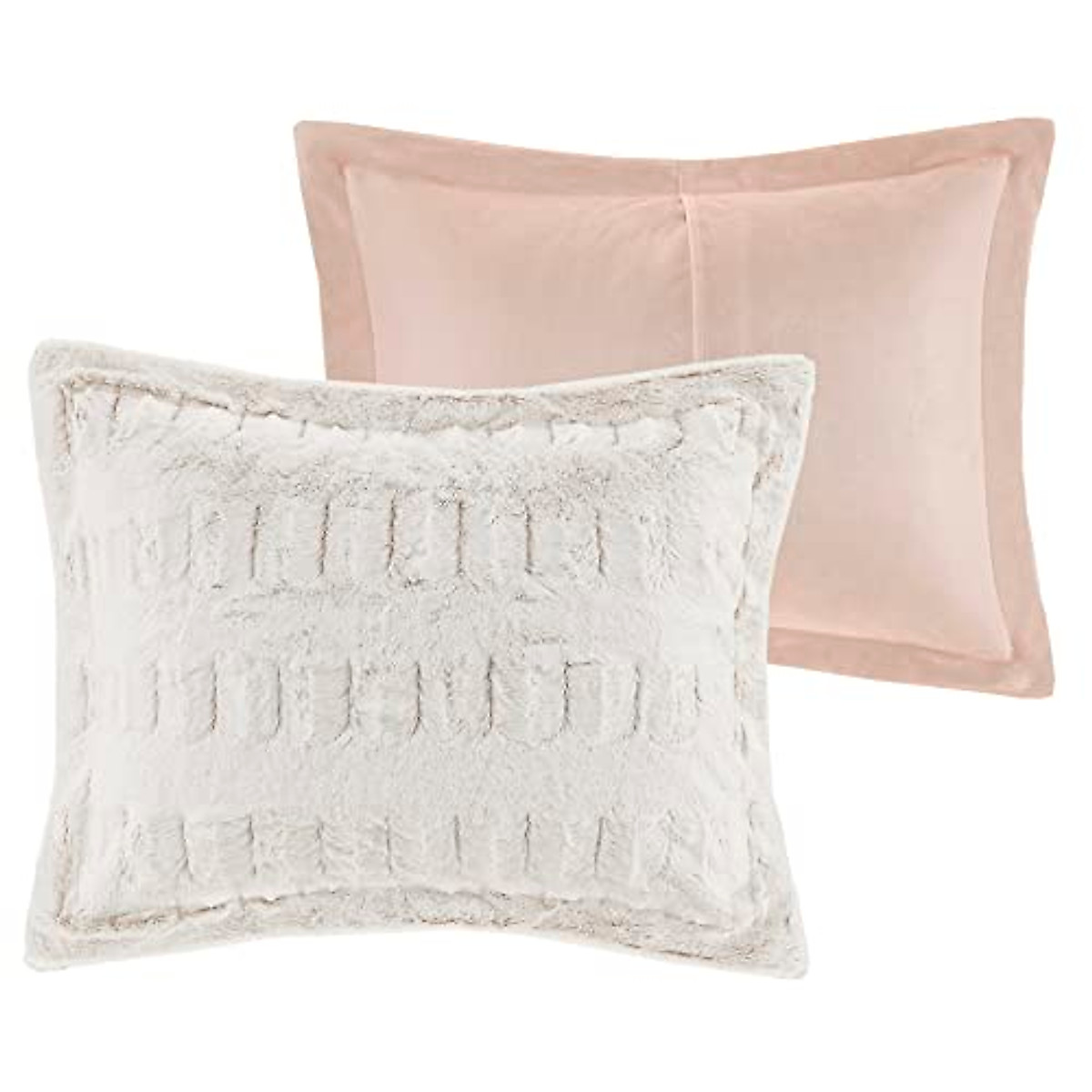 Madison Park Soft Plush Comforter Long Faux Fur Design, Mid Century, Modern All Season Down Alternative Bedding Set with Matching Sham, Full/Queen, Gia, Natural/Blush 3 Piece