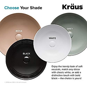 KRAUS Viva™ Round White Porcelain Ceramic Vessel Bathroom Sink with Pop-Up Drain, 16 1/2 in. D x 5 1/2 in. H, KCV-200GWH