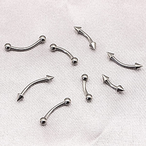 BLISI 8PCS 16G Implant Grade Titanium Silver Curved Barbell Eyebrow Piercing Rings Vertical Labret Lip Jewelry Rook Piercings 6mm/8mm/10mm/12mm Body Piercing Jewelry