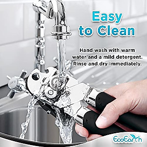 EcoEarth Heavy-Duty Can Opener (Stainless Steel & Black), Manual Easy Grip Handheld Tin Opener, Multipurpose Kitchen Tool, Lid Top Remover, Easy Turn Knob w/Bottle Opener