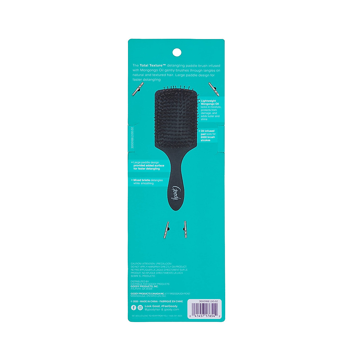 Goody Total Texture Mongongo Oil Brush - Oil Infused Detangler Adds Luster and Shine and Protects Hair - Pain-Free Hair Accessories for Women and Girls - Durable for Everyday Use - Black
