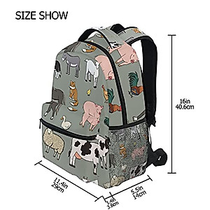 Krafig Farm Animals Pattern Boys Girls Kids School Backpacks Bookbag, Elementary School Bag Travel Backpack Daypack