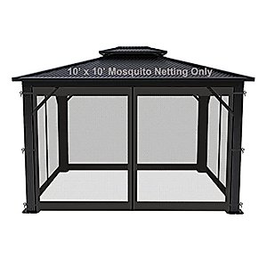 SunCula Replacement Universal Gazebo Netting 4 Panels with Zipper for Garden Patio Yard, ONLY Netting(10'x10', Black)
