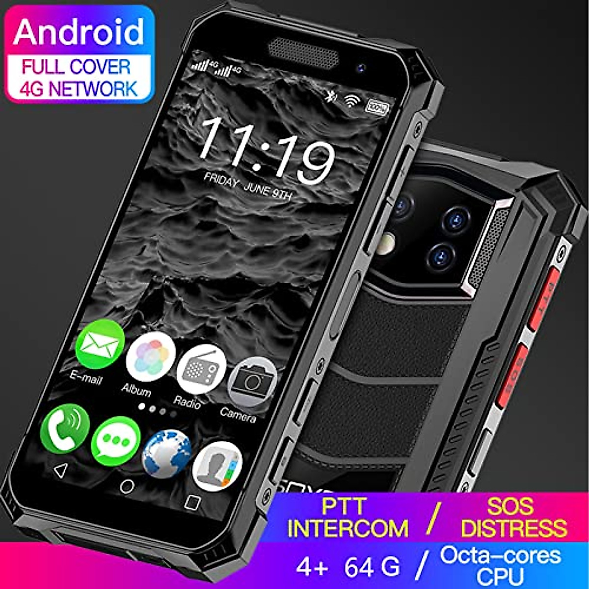 Soyes S10 Max 4G Mini Rugged Cell Phone IP68 Waterproof 3.5" 4GB 128GB Android 10 Unlocked Smartphone Octa Core 3800mAh Walkie Talkie Global Version (Black, 4GB+128GB)