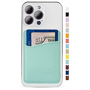 Premium Leather Phone Card Holder - Stick On Wallet for iPhone and Android Smartphones - Minimalist Style with Non-Slip Lining Secures Up to 3 Cards Kangaroo
