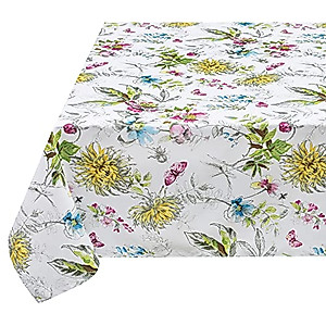 Benson Mills Spillproof Spring/Summer Fabric Outdoor Tablecloth with Umbrella Hole, Zippered Table Cloth for Rectangle Tables, Picnic/Patio (Blooming Floral, 60" X 84" Rectangular with Umbrella Hole)