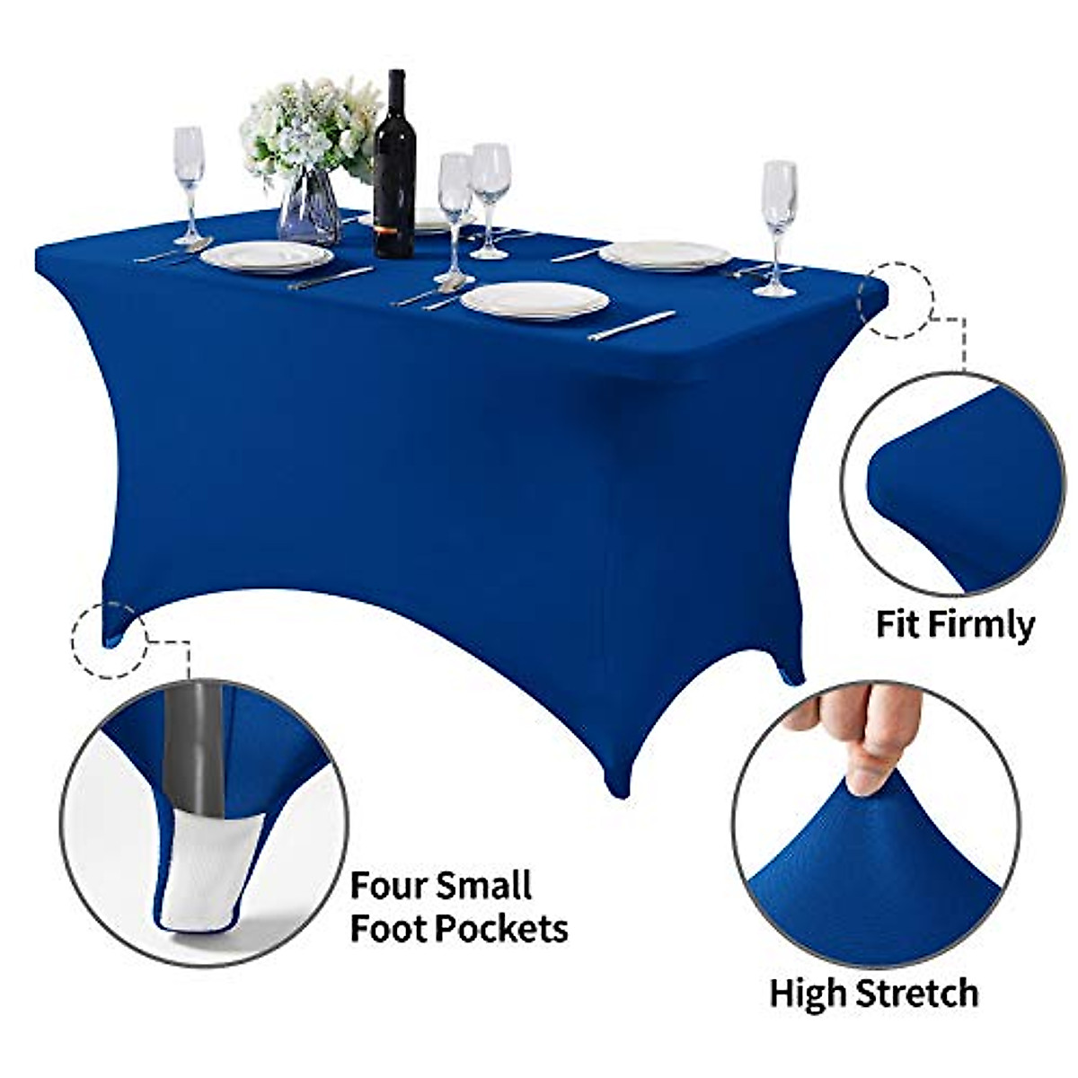 Hezuzo Spandex Table Cover for 4FT Table Universal Fitted Stretch Tablecloth for Party, Banquet, Wedding and Events-Classicblue