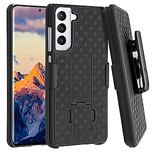 Samsung Galaxy S21 FE Case, Fingic Galaxy S21 FE Holster Case Combo Shell Slim Rugged Case with Kickstand Swivel Belt Clip Holster Shockproof Cover for Samsung Galaxy S21 FE 5G 2022, Black
