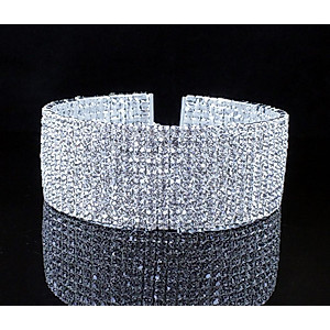 10-Row Clear Austrian Crystal Rhinestone Choker Necklace Silver Party WED N088 (10 Row Silver)