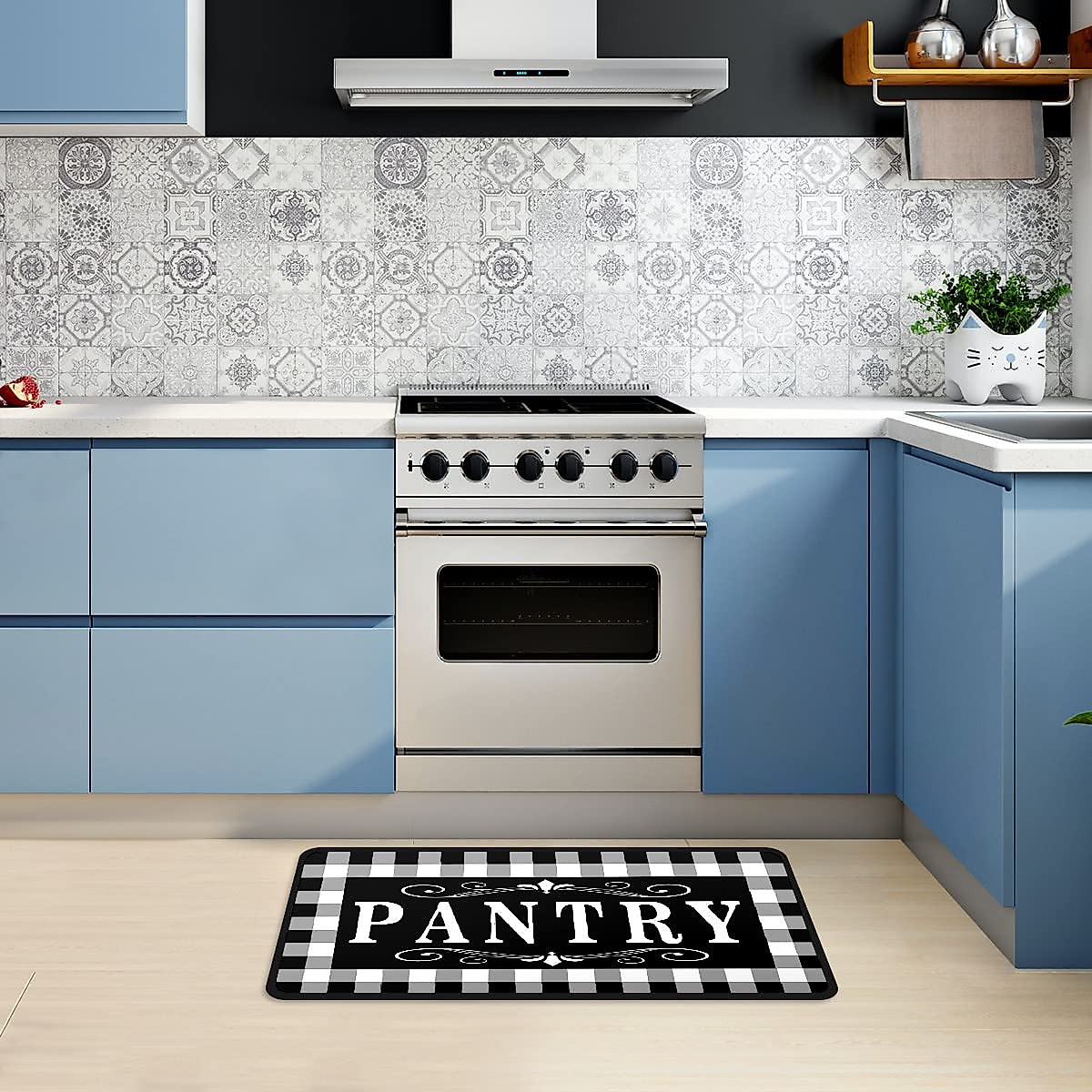 Buffalo Plaid Pantry Kitchen Rug 40 x 20 Inch Non-Slip Cushioned Comfort Entryway Door Mats Perfect Carpet for Home Decor