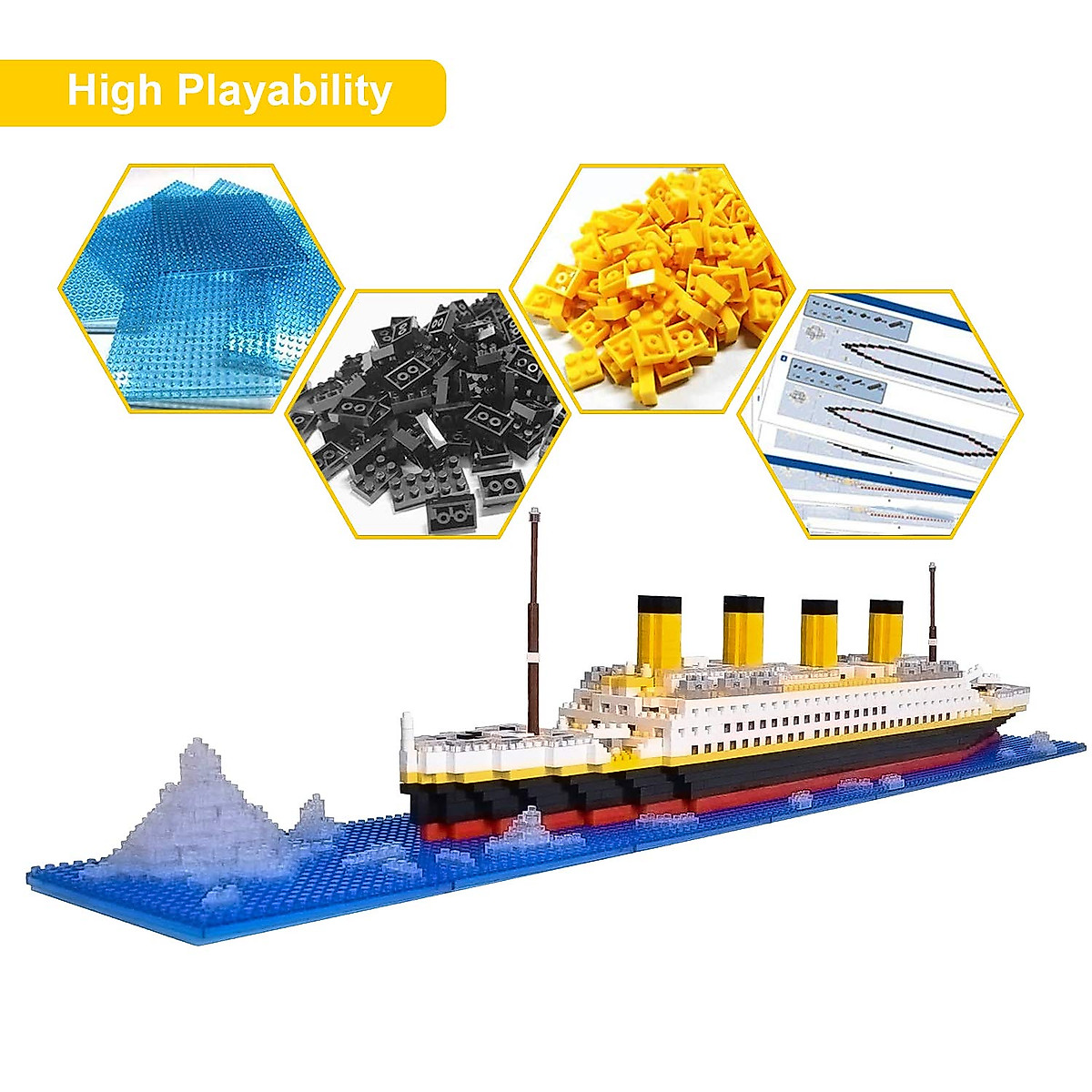 Yemhash Micro Mini Blocks Titanic Model Building Set with 2 Figure, 1872 Piece Mini Bricks Toy, Gift for Adults and Kids