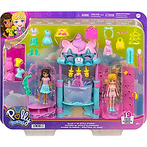 Polly Pocket Dolls & Playset, Unicorn Toy with 2 Dolls & 19 Fashion Accessories, Glam It Up Style Studio