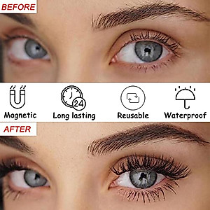 Upgraded 3D 5D Magnetic Eyelashes with Eyeliner Kit, 10 Pairs Natural Look 5 Magnets Eyelashes with Tweezer,Waterproof Liquid Eye Liner,Softer Reusable False Lashes Ultra Strong Hold and No Glue