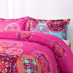 Shatex King Size Comforter (103x90 Inch) 3 Piece All Season Bedding Set Warm - Bohemian Western Pattern - Salmon Pink 1 Boho Comforter King Size with 2 Pillow Shams(20x36 Inch)