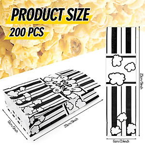 Whaline 200Pcs Movie Night Paper Popcorn Bags 2 oz Black and White Stripe Flat Bottom Popcorn Container Grease Resistant Large Sleeve Popcorn Bucket Disposable for Retro Movie Themed Party Carnival