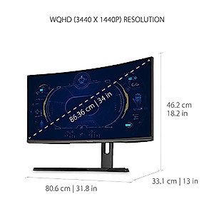 ViewSonic OMNI VX3418-2KPC 34 Inch Ultrawide Curved 1440p 1ms 144Hz Gaming Monitor with Adaptive Sync, Eye Care, HDMI and Display Port