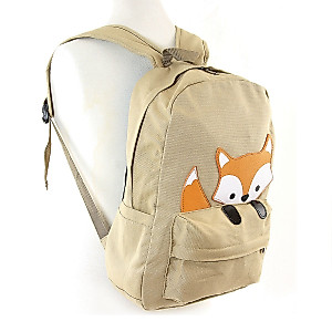 unison gifts 85120CN-KH Peeking Baby Fox Canvas Backpack, One Size, Multicolor