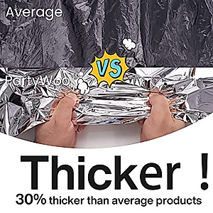 PartyWoo Silver Foil Tablecloth, 3 Pack 54 x 108 Inch Rectangle Tablecloth, Foil Tablecloth for 6 to 8 Foot Table, Metallic Table Cover, Waterproof Table Cloth for Birthday, Wedding, Party