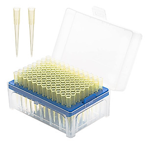 Eowpower 10Boxs 960Pcs Yellow 200ul Pipettor Universal Pipette Tips - Racked, Non-Pyrogenic DNAse/RNAse Free, 96 Tips/Rack