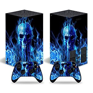 Whole Body Protective Vinyl Skin Decal Cover for Series X Console with Two Free Wireless Controller Decals - Blue Flame Grimace