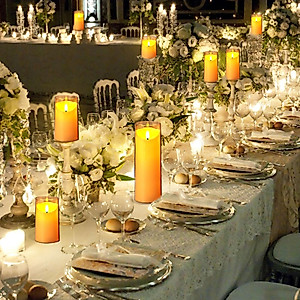 NURADA Flickering Flameless Candles: Acrylic LED Pillar Candles Battery Operated with Remote and Timer Imitation Glass Candle for Home Table Bathroom Decor, Gold, Pack of 5 (D 3"×H 4" 5" 6" 8" 8")