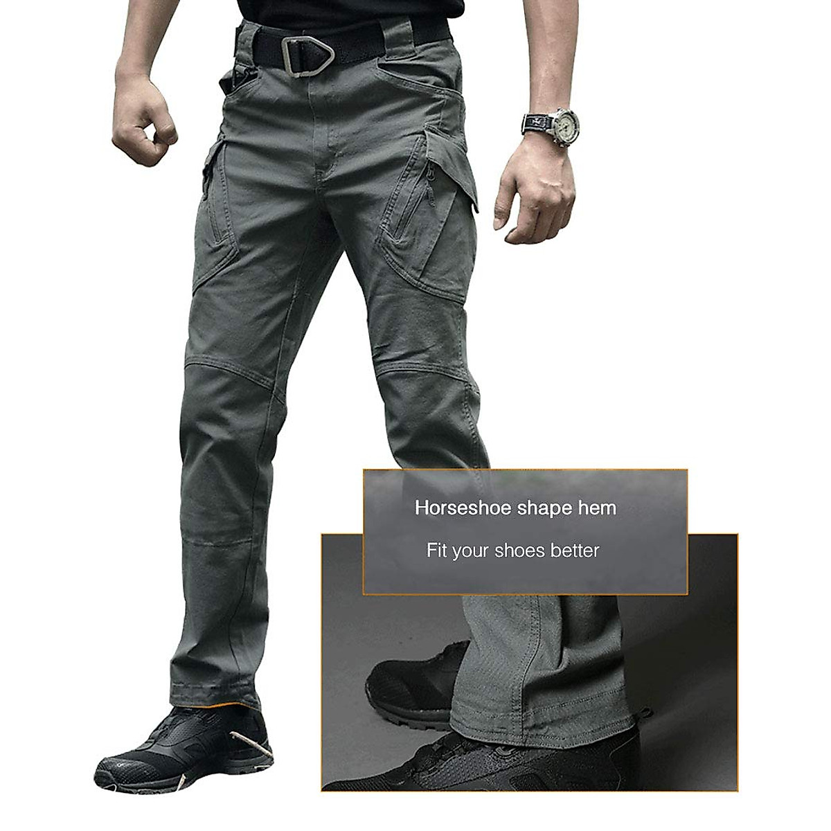 Les umes Mens Cargo Pants Military Tactical Trail Ripstop Combat Work Trousers Hiking Outdoor Pants Grey 40