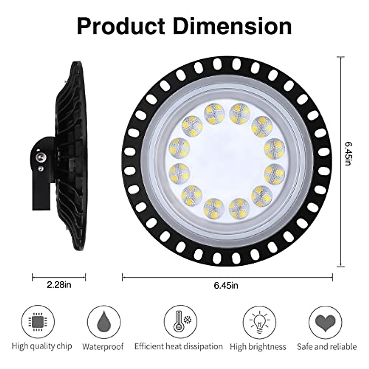 MERRYHE 50W LED UFO High Bay Lighting, 6500K Ultra Thin LED Warehouse Lights Fixture, 4000LM Daylight White 110V IP65 Waterproof Commercial Shop Bay Light Lamp for Area Garage Gym Workshop,4 Pack