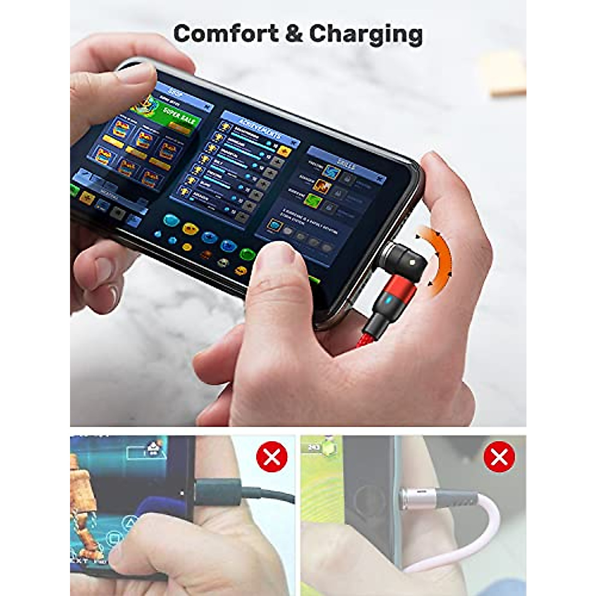 Fast Charging Magnetic Charging Cable(5Pack-1.6ft/3.3ft/6.6ft/6.6ft/6.6ft), AUFU Magnetic Charger Cable USB C Magnetic Fast Charger 3A Fast Charging Data Transfer Magnetic Cable for Micro USB Type C