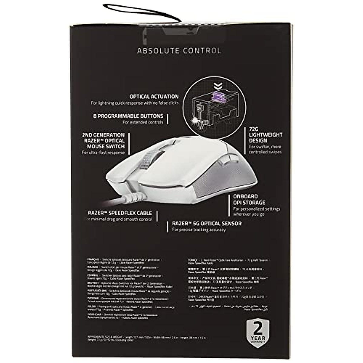 Razer Viper Ultralight Ambidextrous Wired Gaming Mouse: 2nd Generation Razer Optical Mouse Switches - Razer 5G Optical Sensor - 71g Lightweight Design - Speedflex Cable - Mercury White