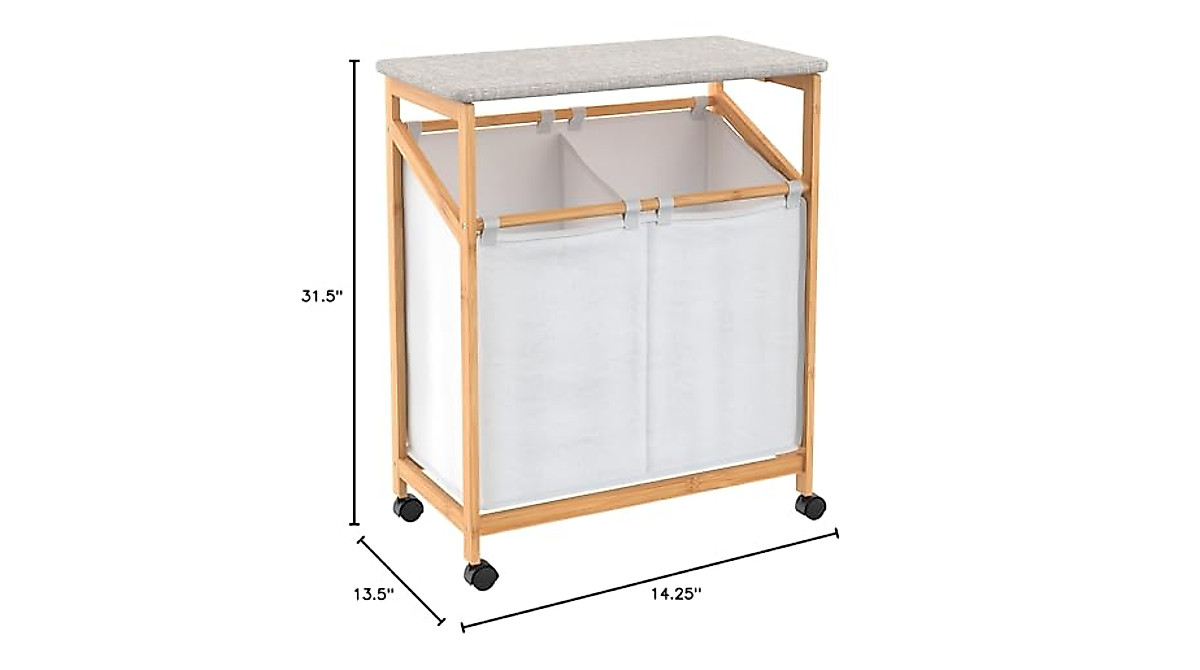 ClosetMaid Bamboo Laundry Hamper Cart with Ironing Station