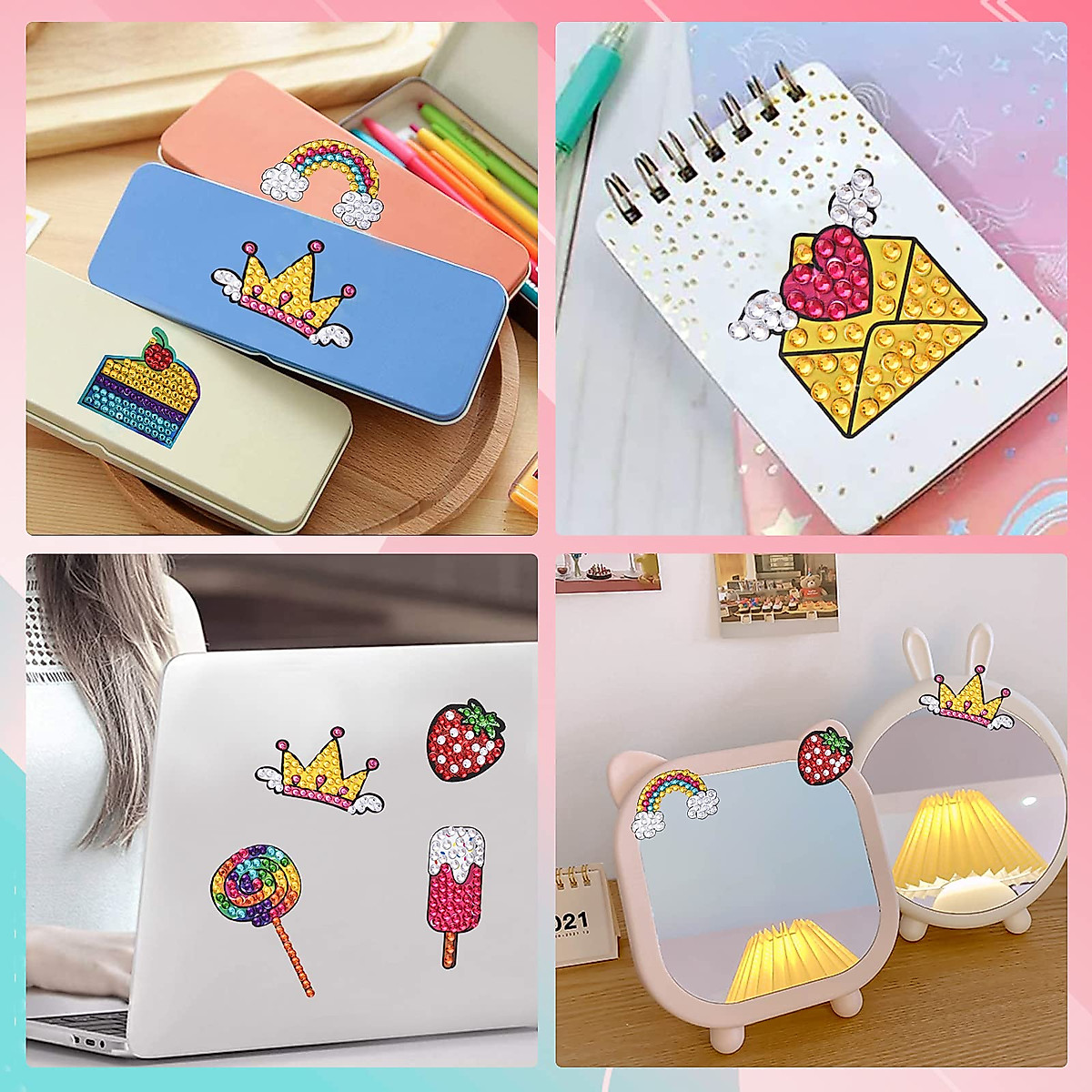 YEHUONU Diamond Art Painting Kits for Kids, Sticky Mosaics Keychains Creativity,Crafts for Beginners Girls