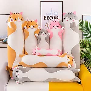 MIAOHAHA Cat Soft Plush Pillow - 50cm/19.7in Cute Stuffed Kitten Sleeping Cushion for Kids, Girlfriend (Pink)