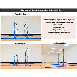 MARFULA Gymnastics Double Horizontal Bars 3Play Parallel Bars Uneven Bars Gymnastics Training Kip Bar with 304 Stainless Steel Regulating Arms & Fiberglass Rail for Indoor Outdoor Home Club Use
