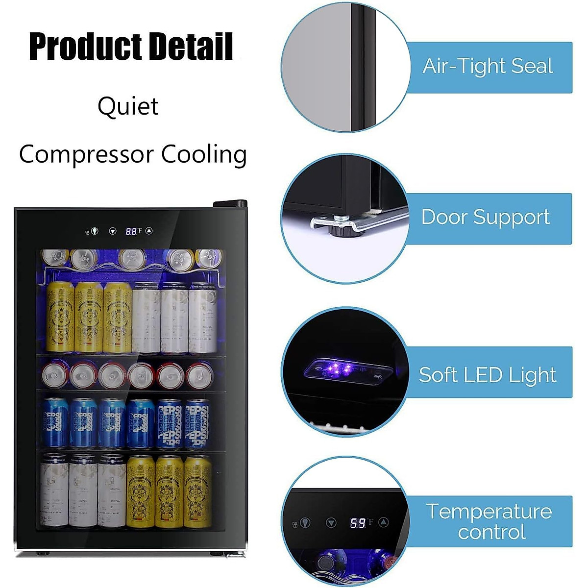 Antarctic Star Beverage Cooler 145 Can Mini Fridge Glass Door for Soda Beer Wine Glass Door Stainless Steel Small Drink Refrigerator Digital Display for Home, Office Bar,4.4cu.ft