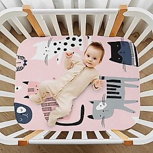 Blueangle Fitted Crib Sheet Cute Colorful Kittens Baby Sheets for Standard Crib Toddler Mattress Cover, Soft Microfiber Breathable Mattress Cover for Boys and Girls（159）