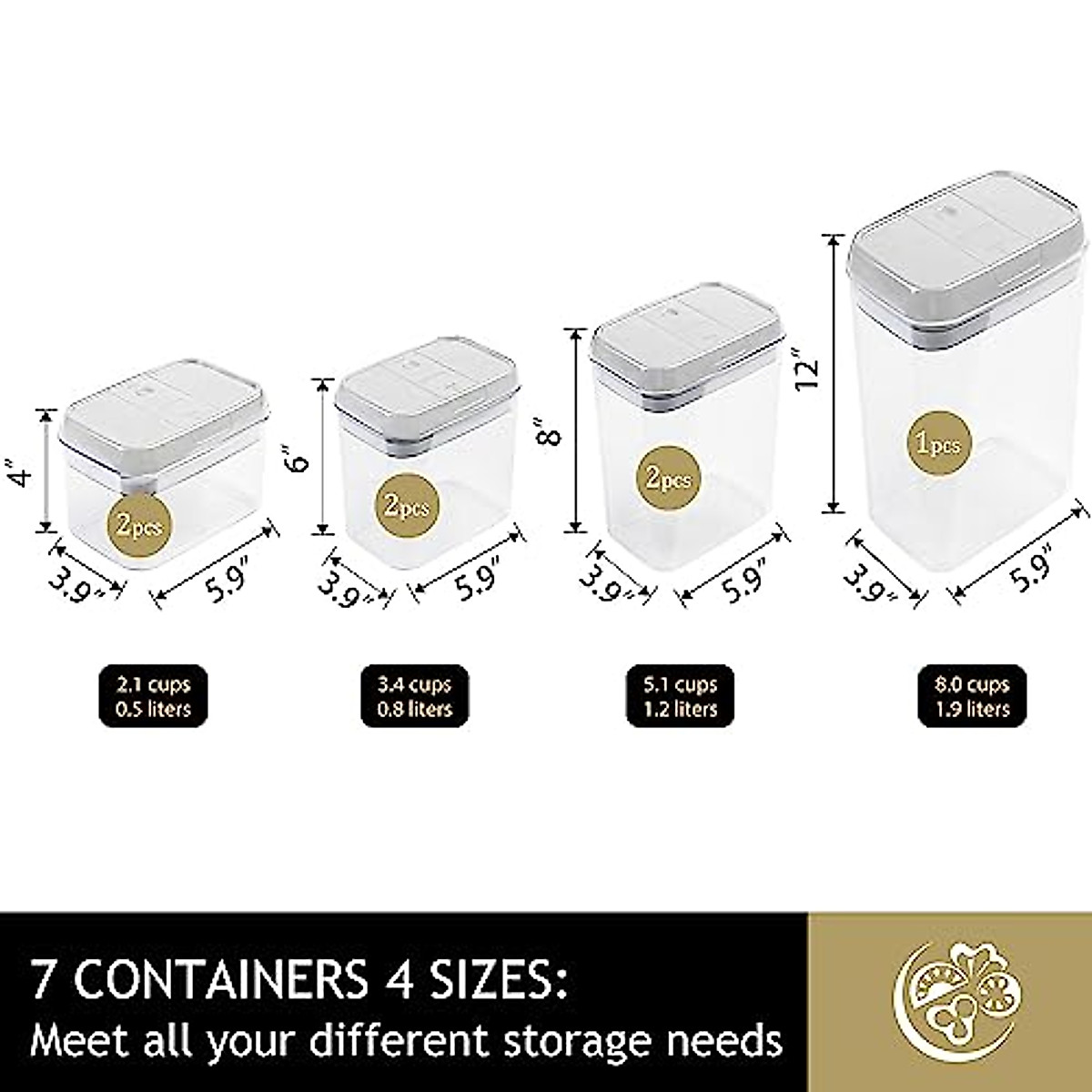 OMNISAFE Airtight Food Storage Container Set, 7Pcs Kitchen & Pantry Organization Containers, BPA Free Clear Plastic Canisters for Cereal, Sugar & Dry Food with Easy Lock Lid, Include 9 Labels,