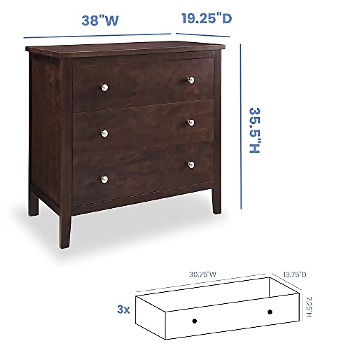 Delta Children Campbell 3 Drawer Dresser, Walnut Espresso