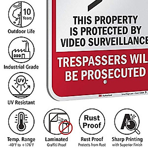 SmartSign - T1-1074-EG_12x18 “No Trespassing - This Property is Protected by Video Surveillance, Trespassers Will Be Prosecuted” Sign | 12" x 18" 3M Engineer Grade Reflective Aluminum 12" x 18" 3M Reflective Aluminum