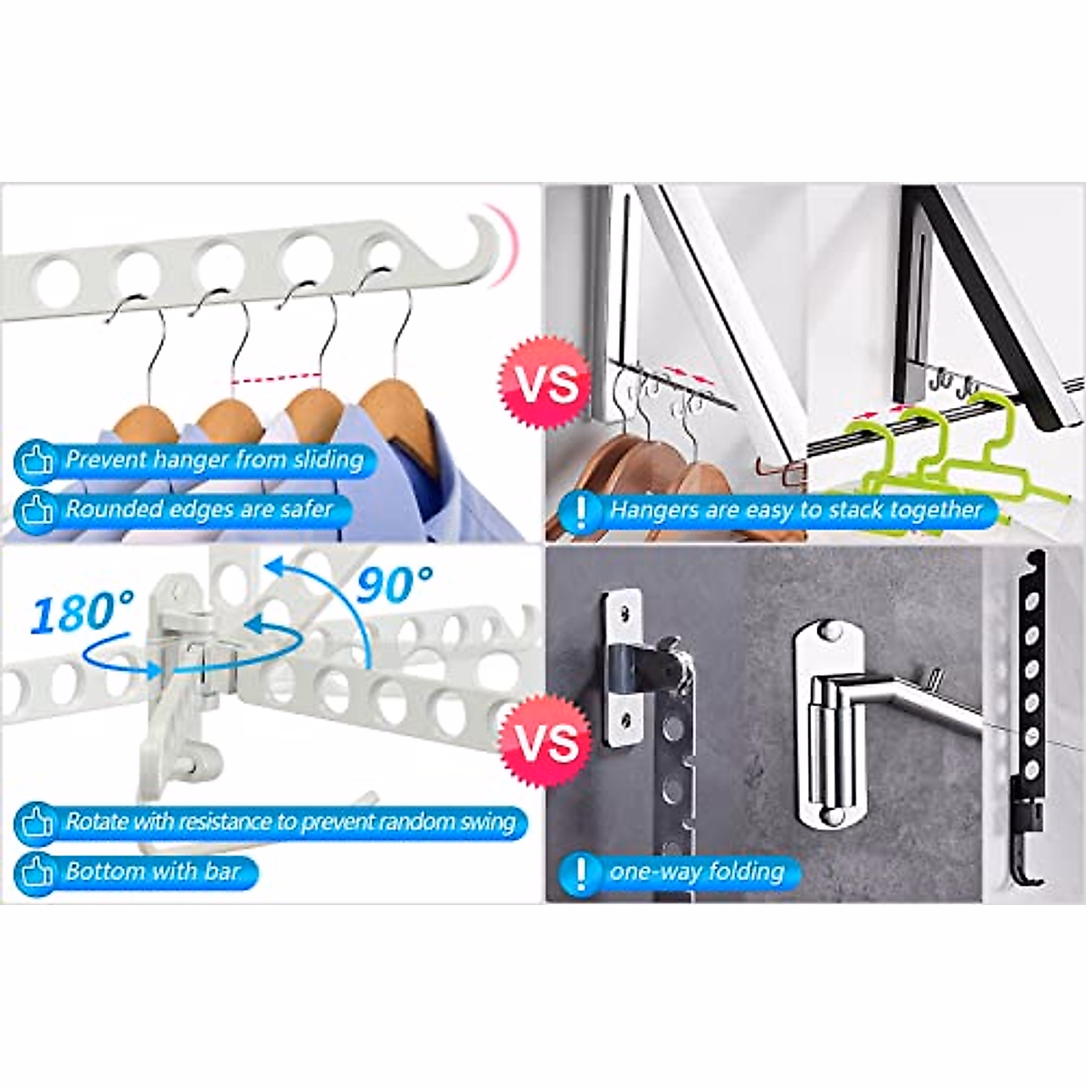 VICSKY Wall Mounted Laundry Hanger Rack (White), Small Drying Rack with 6 Holes, 180° Swing Arm and 90° Folding, Sturdy Hanging Clothes, Safe and Space Saver, Valet Hook, Solid Aluminum