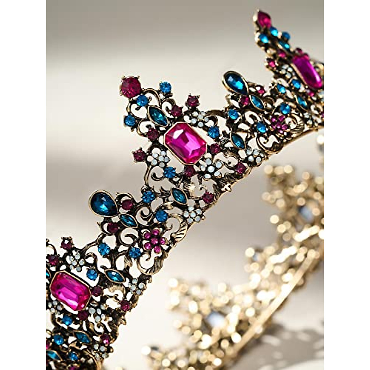 SWEETV Queen Crown for Women - Baroque Wedding Tiaras and Crowns, Jeweled Costume Tiara Princess Crown, Prom Birthday Party Halloween Hair Accessories, Old Gold + Hot Pink