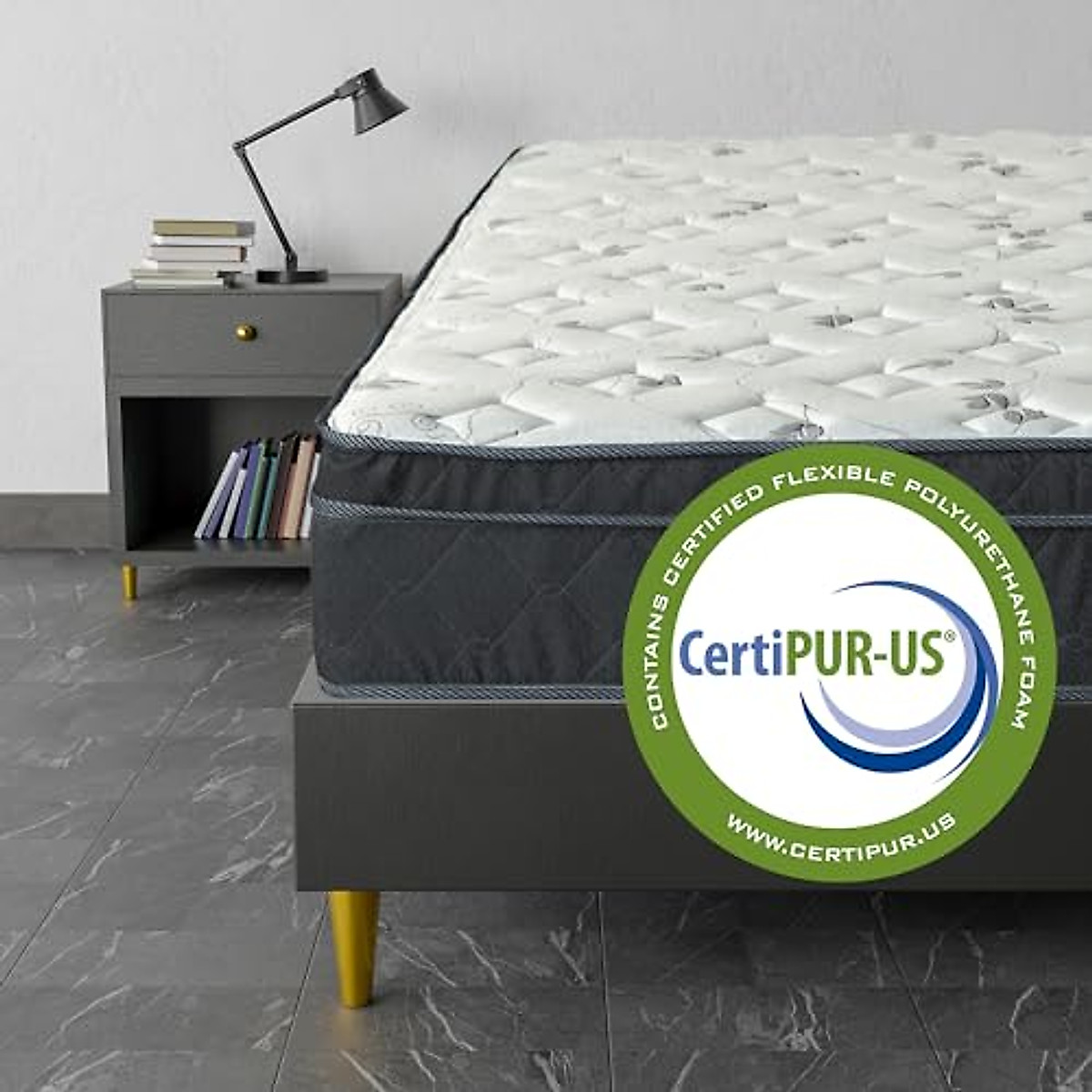 Mayton Queen Zero Pressure Quilted EuroTop 12" Hybrid Mattress with Pocket Spring for Medium Firm Comfort and Strong Edge Support, Black