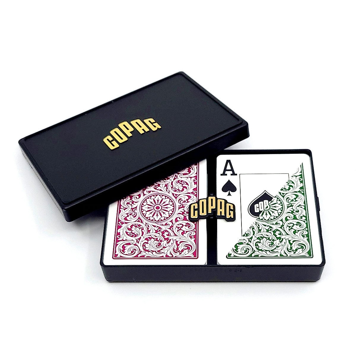 Copag 1546 Design 100% Plastic Playing Cards, Poker Size (Standard) Green/Burgundy (Jumbo Index, 1 Set)